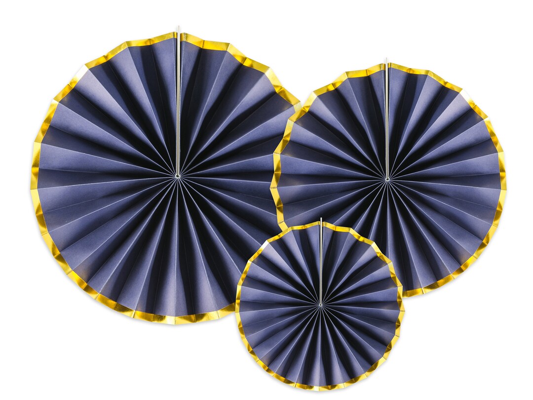 Midnight Blue Paper Fans - Luxurious Paper Fans - Navy Blue and Gold ...