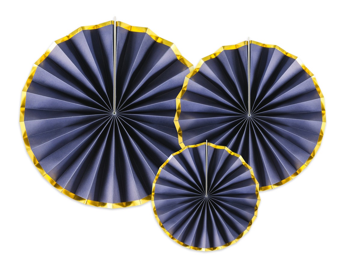 Midnight Blue Paper Fans Luxurious Paper Fans Navy Blue - Etsy