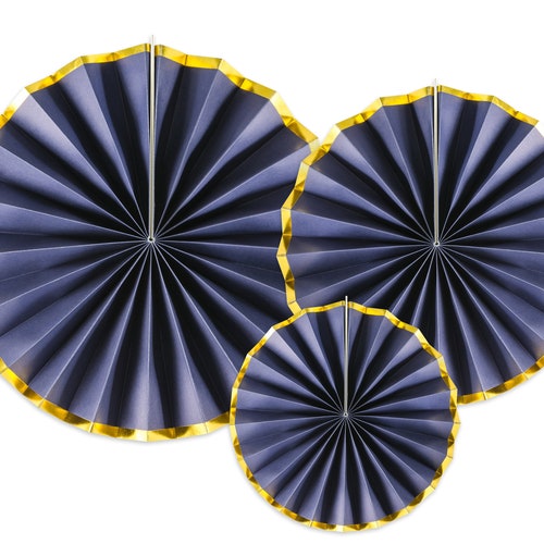 Midnight Blue Paper Fans Luxurious Paper Fans Navy Blue - Etsy