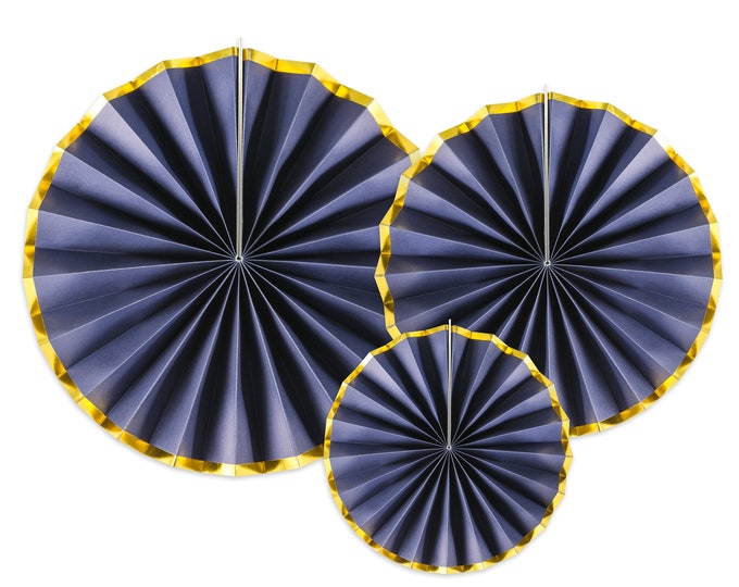 Midnight Blue Paper Fans Luxurious Paper Fans Navy Blue - Etsy