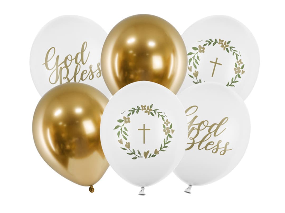 6 Mixed God Bless Balloon Set, High Quality, Communion Balloon, White ...