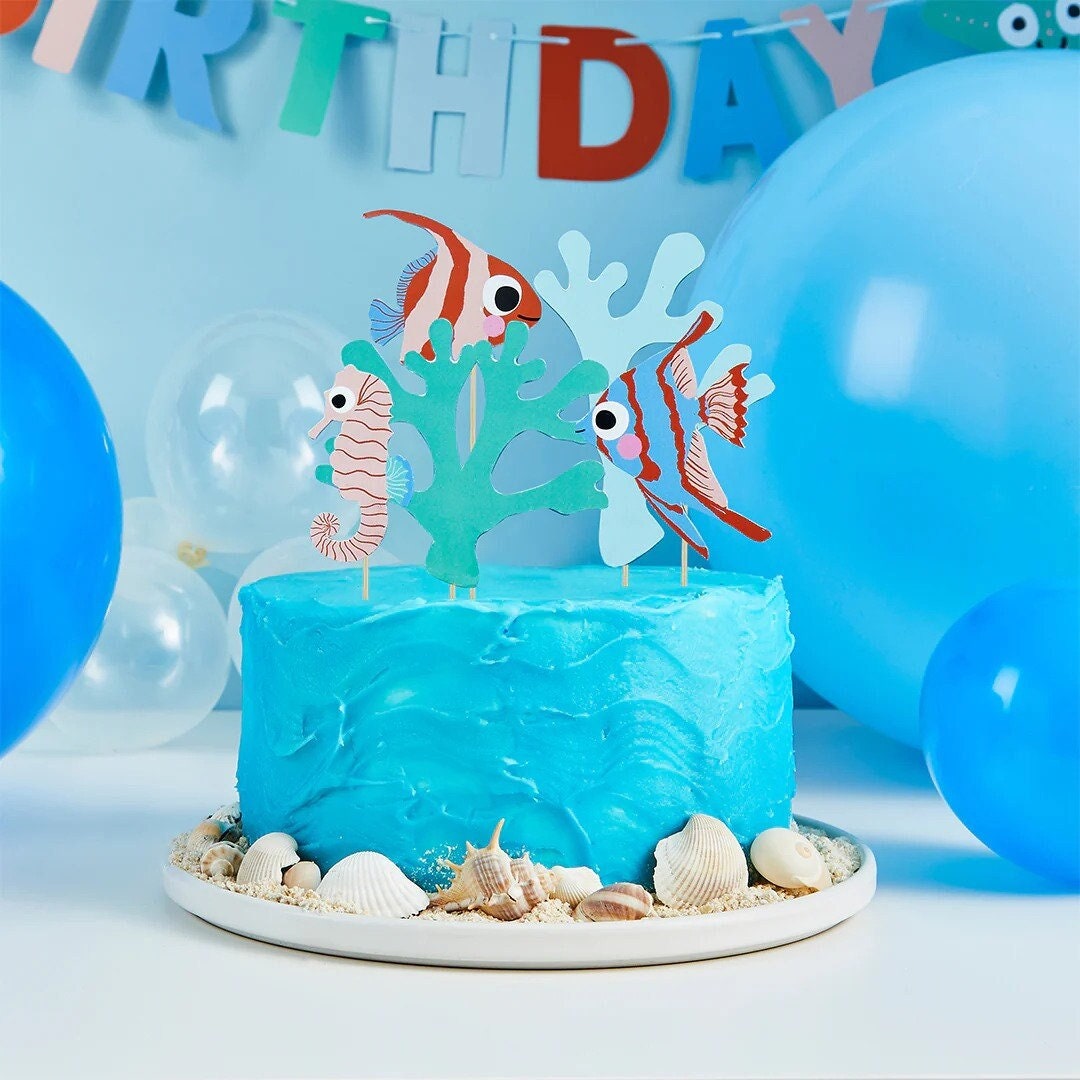 Set of 5 Fish & Coral Cake Topper Set, Under the Sea Cake Topper, Under ...