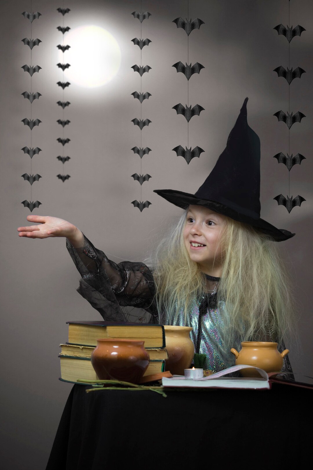 Long Bat Garland, 1.5m/5.5ft, Hanging Bats Garland, Batman Party ...