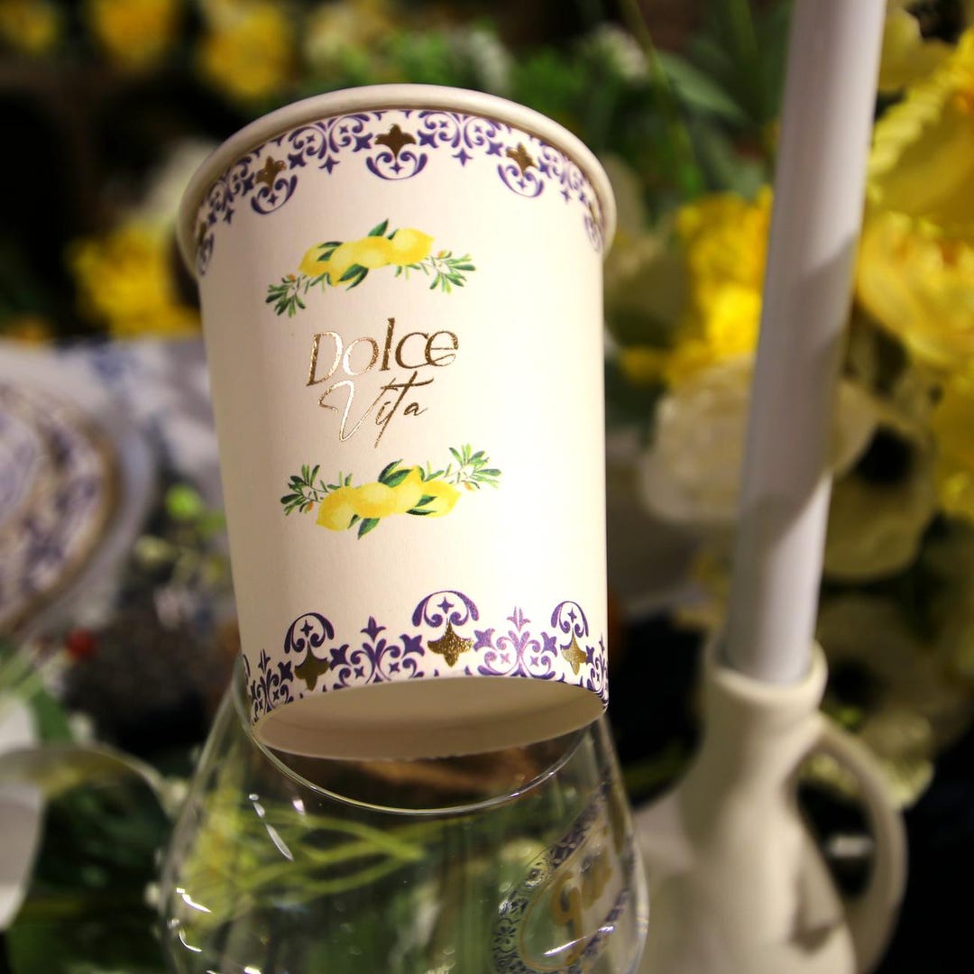 8 Dolce Vita Paper Cups, 255ml, Lemon Cups, Mediterranean Cups, Blue ...