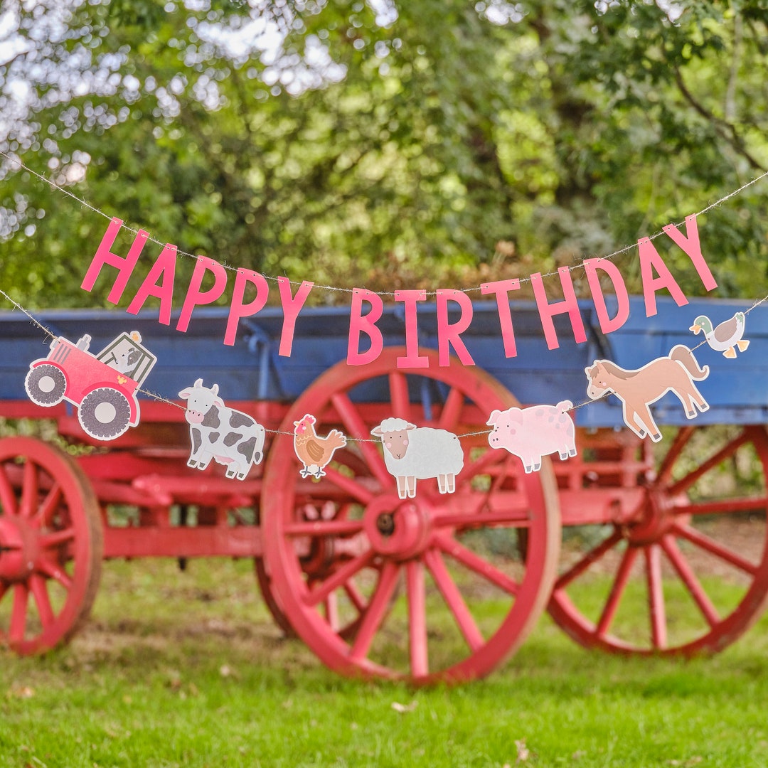 Farm Party Happy Birthday Bunting Decoration, Farm Themed Party, Kids ...