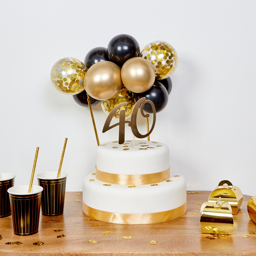 Mini Gold and Black Balloon Cake Topper, Black Balloon Topper, Gold ...