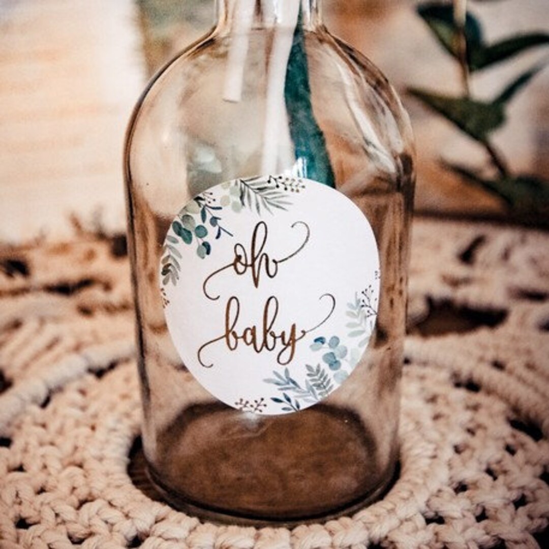 Oh Baby Stickers, Green and White 'oh Baby' Stickers, Botanical Baby ...