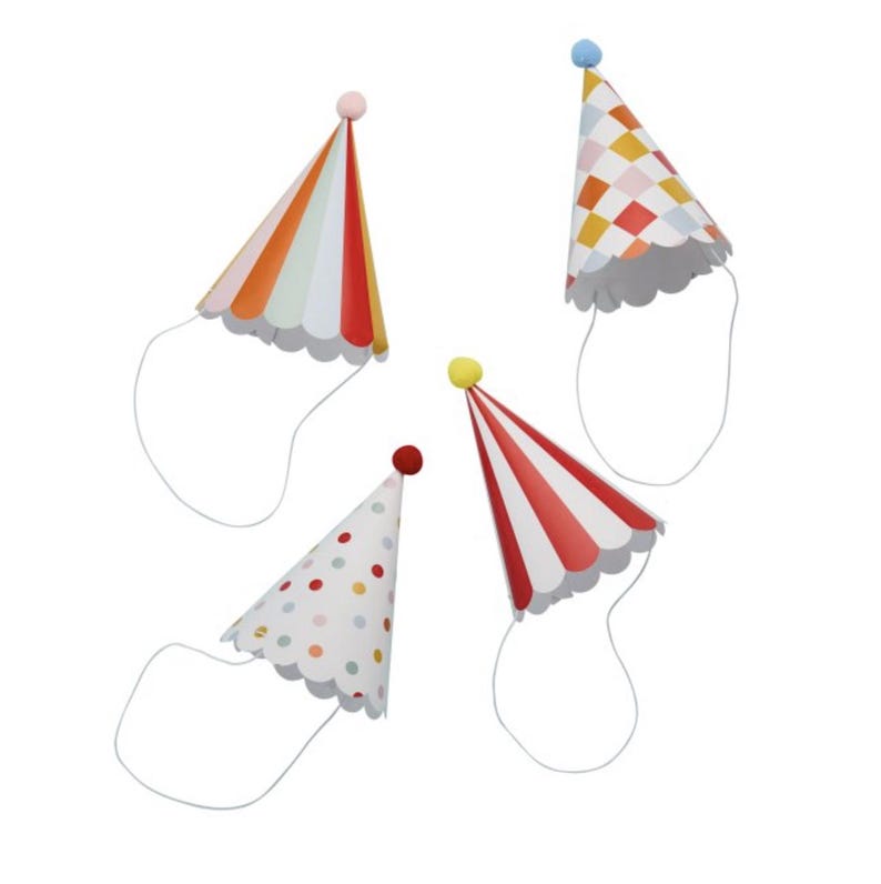 8 Circus Party Hats With Pom Poms, Ready Assembled, Circus Party Hats ...