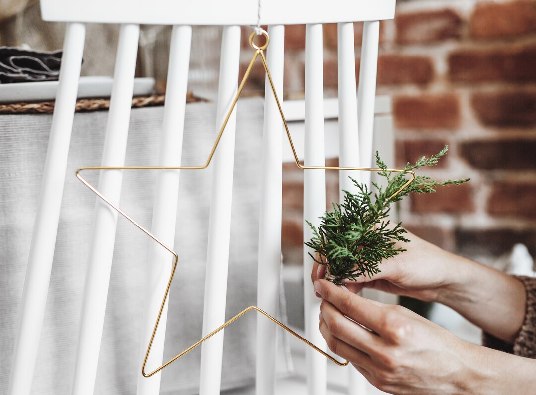 2 Metal Hanging Gold Stars, Golden Hanging Stars, Christmas Star ...