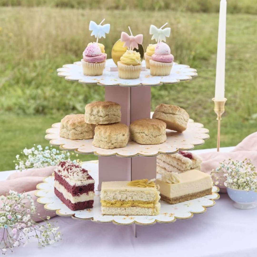 Floral 3 Tier Cake Stand, Floral Food Stand, Flowers Cake Stand, Floral ...