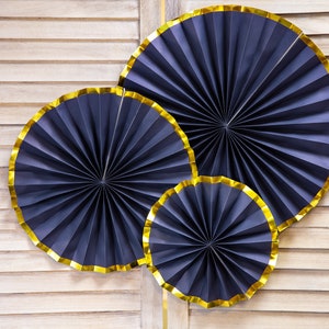 Midnight Blue Paper Fans Luxurious Paper Fans Navy Blue and Gold 3 in ...