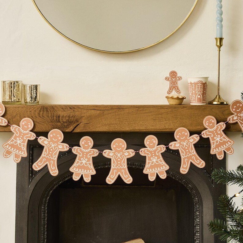 Paper Gingerbread Man Garland, 2m/7ft Long, 15cm/6in High, Gingerbread ...