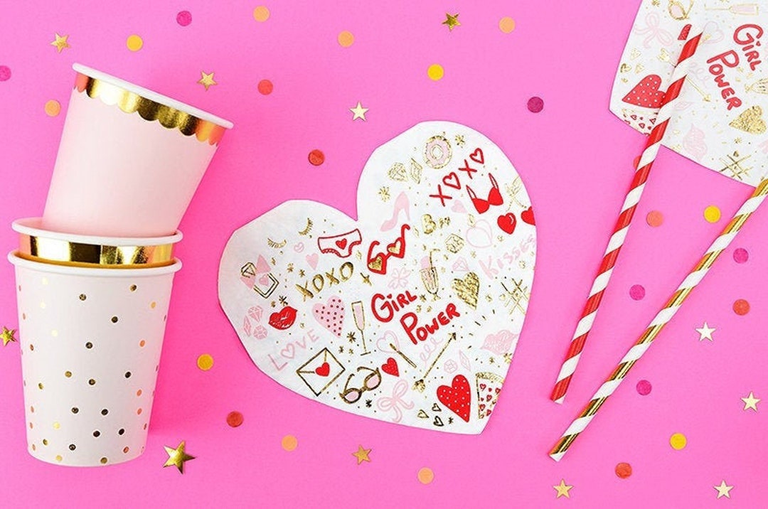 Stylish Heart Shaped Napkins, Girl Power Napkins, Girls Birthday ...