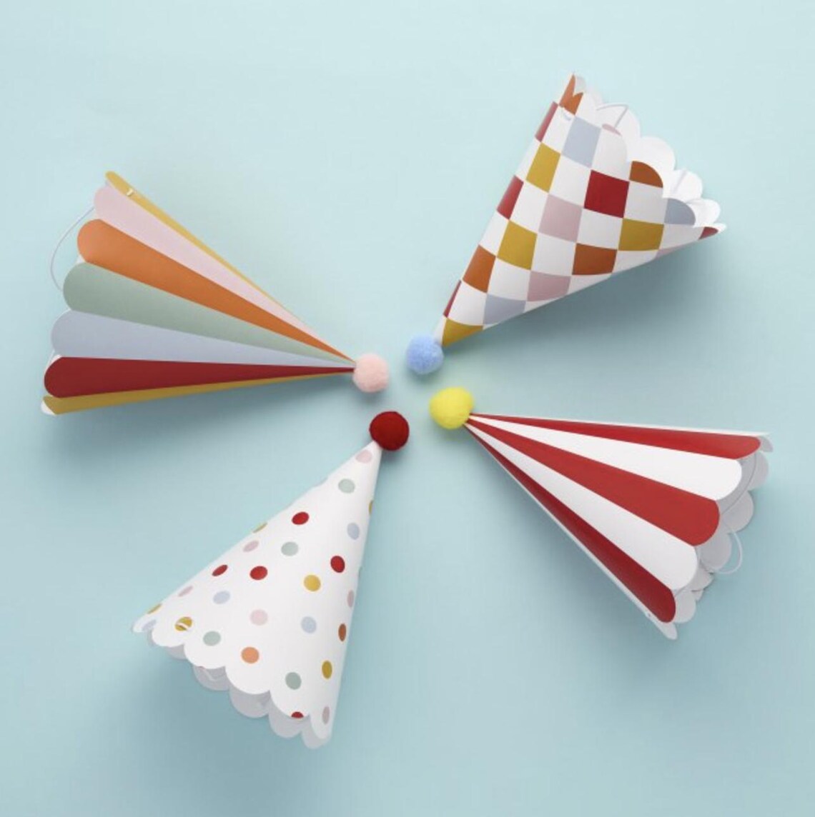 8 Circus Party Hats With Pom Poms, Ready Assembled, Circus Party Hats ...