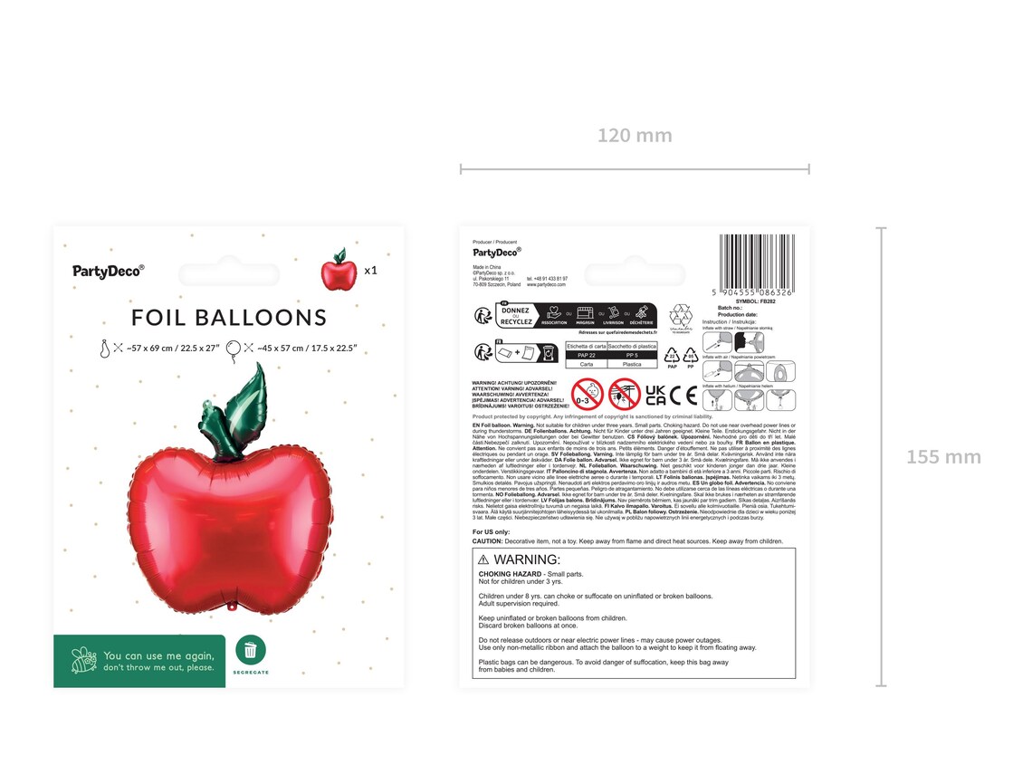 Apple Foil Balloon, Fruit Foil Balloon, Party Decorations, Kids Party ...