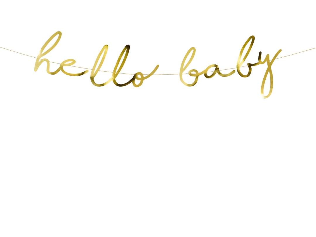 Hello Baby Banner, Gold Baby Banner, Baby Script Banner, Gold Baby ...
