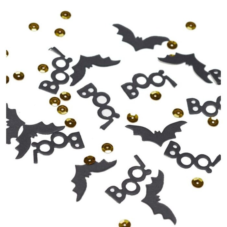 Black and Gold Halloween Confetti, Spooky Bat Confetti, 'BOO' Confetti ...