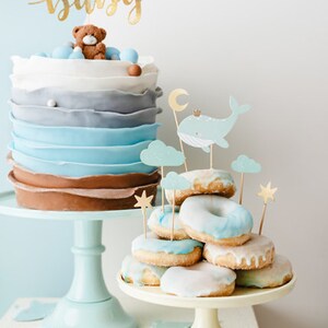 Blue Whale Themed Cake Toppers, Baby Boy Cupcake Toppers, Baby Shower ...