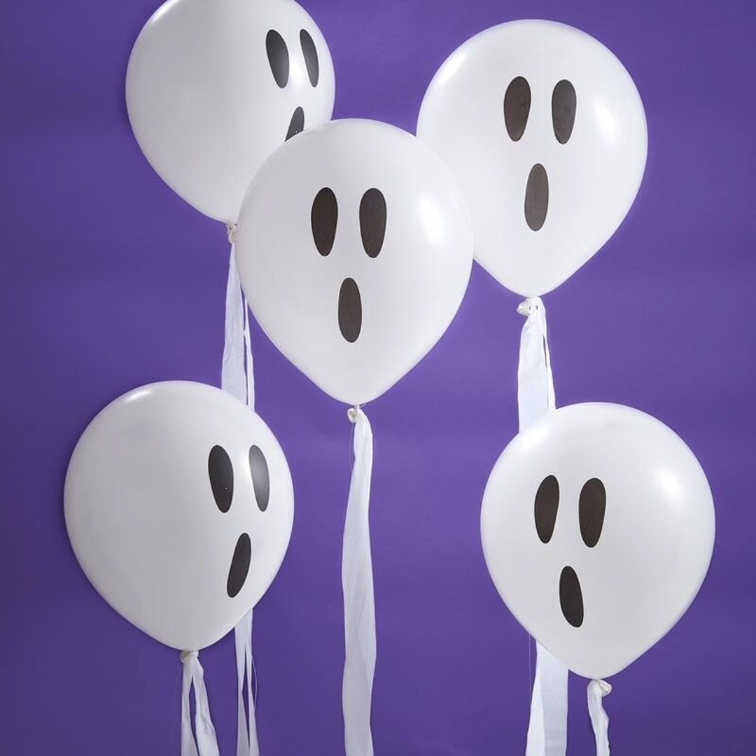 Spooky Halloween Streamer Balloons, Set of 10, Ghost Balloons With ...