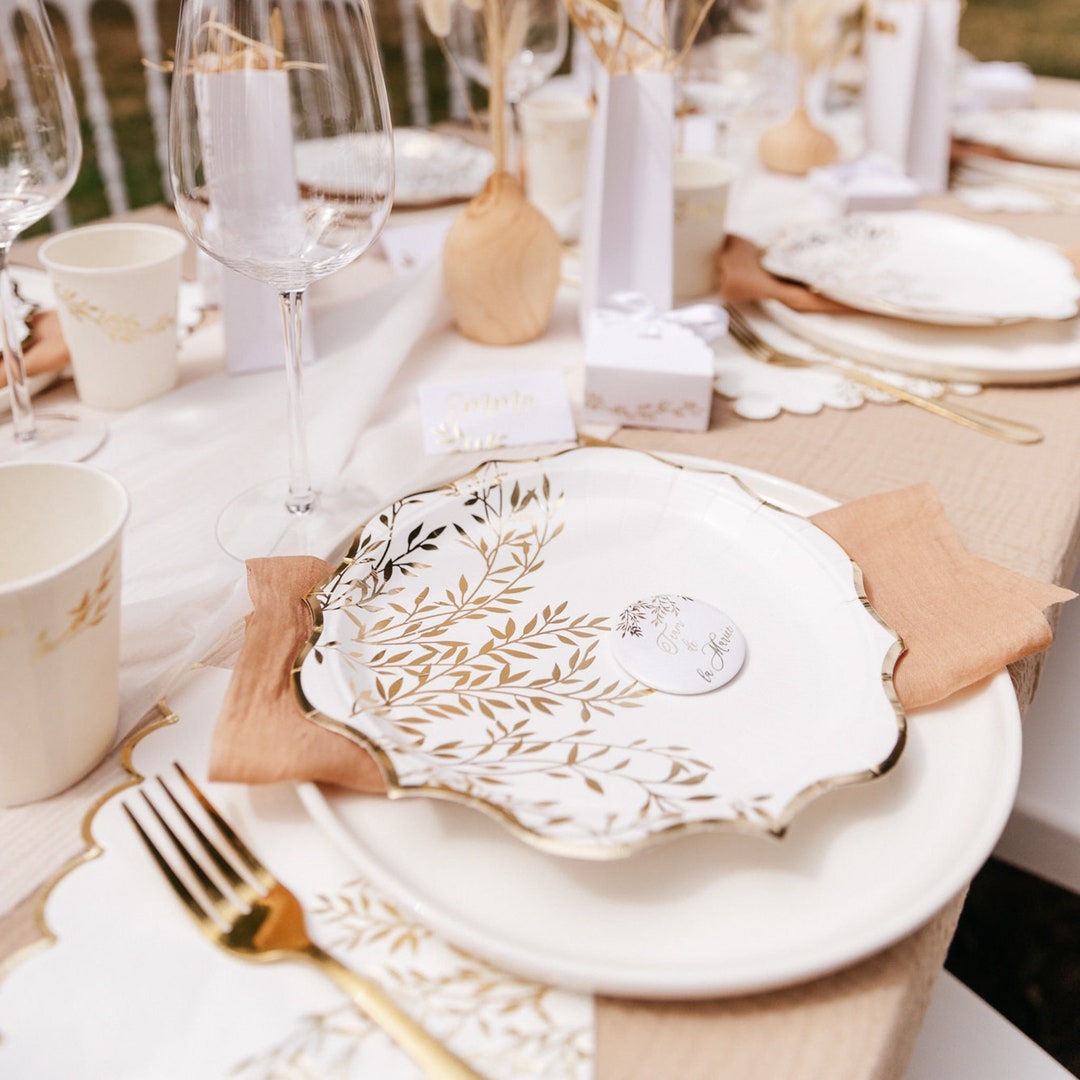 8 White and Gold Plates, White and Gold Wedding Plates, Elegant Wedding ...