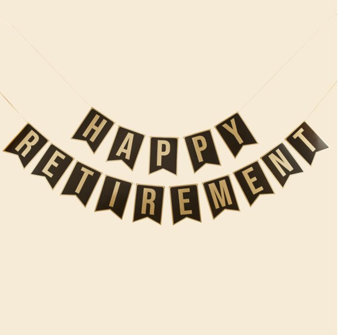 Happy Retirement Black and Gold Card Banner, 2m Long, Retirement ...