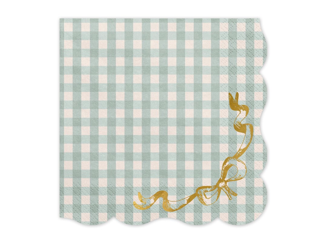 12 Green Checkered Napkins With Gold Bow, Cute Green Paper Napkins ...