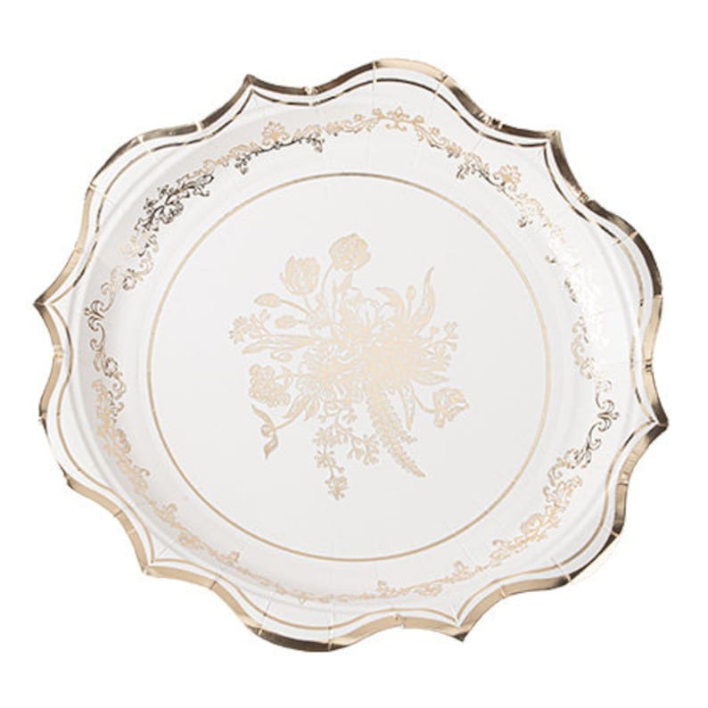 8 Luxurious Paper Plates With Elegant Vintage Gold Pattern, White and ...