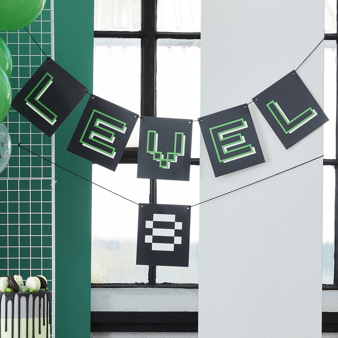 Customisable Age Black and Green Level up Bunting, Video Game Bunting ...