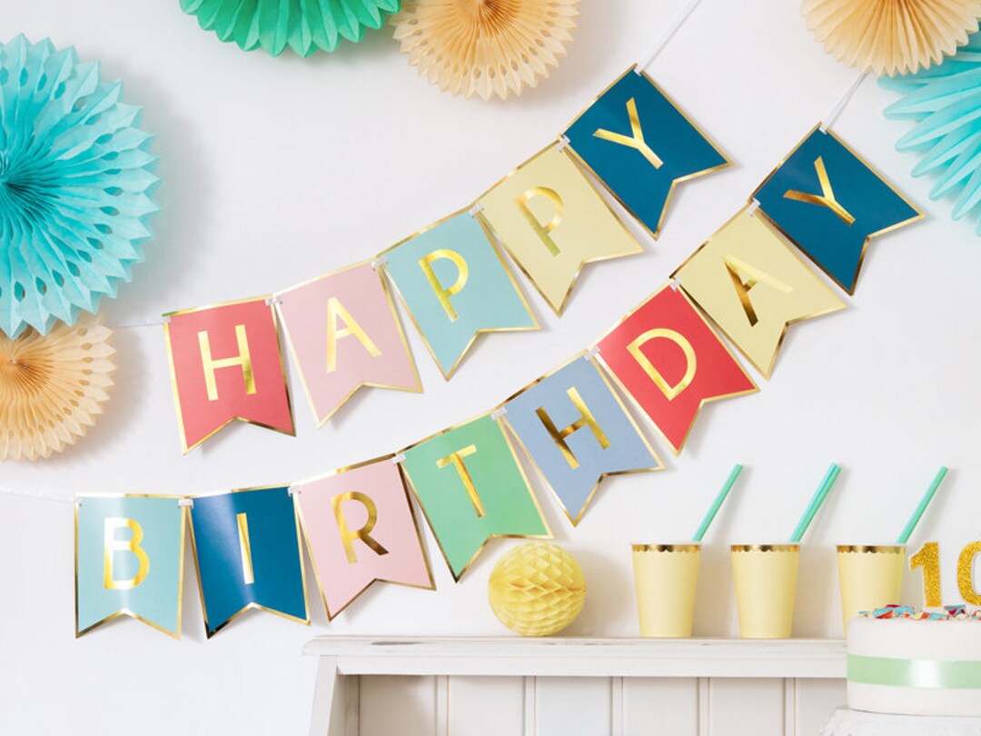 Colourful Happy Birthday Banner, Pastel Happy Birthday Banner, Happy ...