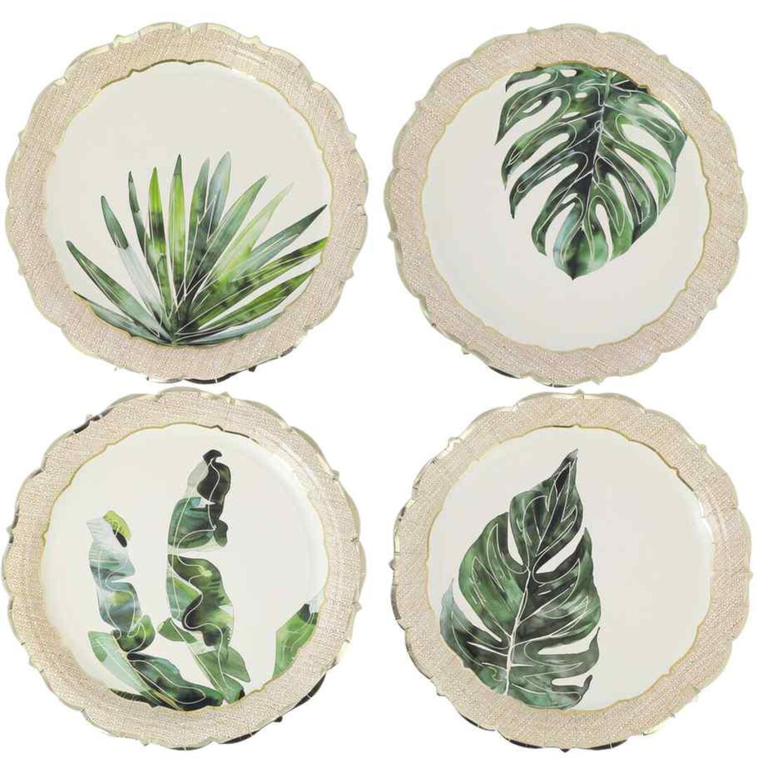 8 Coco Palm Design Paper Plates, Ø23cm/9in, Each Set Includes 4 ...