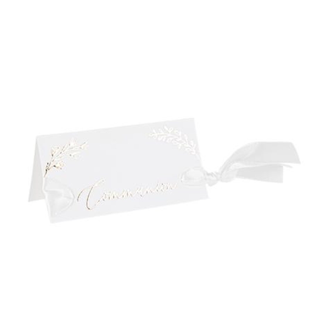 10 Communion Gold and White Place Cards With Ribbon 8x4cm, High Quality ...