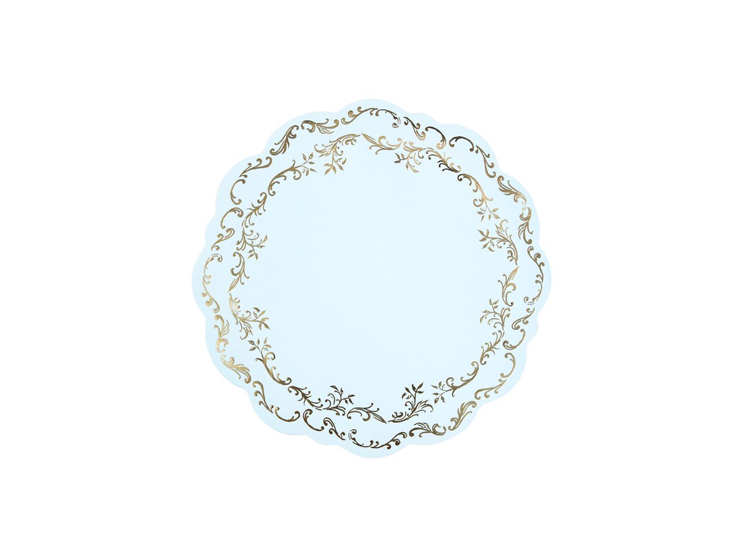 6 Vintage Light Blue and Gold Place Mats, 35.5cm, Blue Place Mats ...