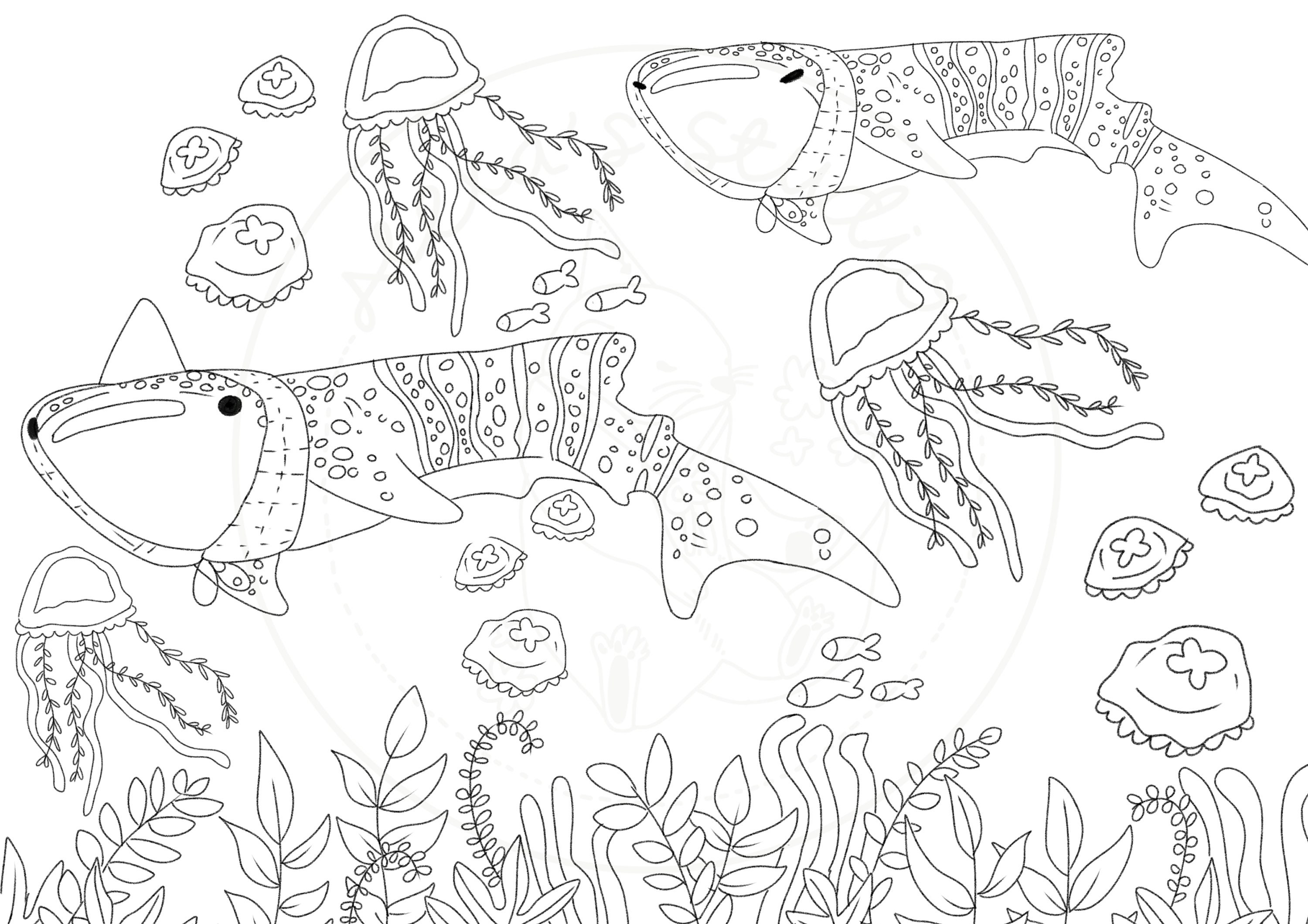 WHALE SHARK Coloring Page |downloadable Coloring Sheet | Cute Shark ...