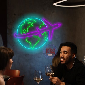 Neon Sign Planet Earth, Neon Sign Airplane, Travelling Around the World ...