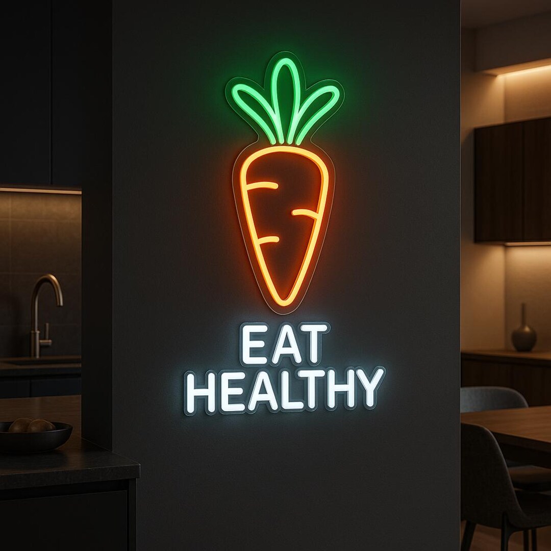 Carrot Neon Sign With "eat Healthy" – Vegetable Neon Light for Kitchen ...