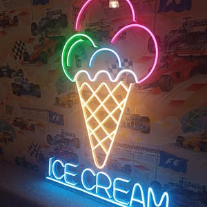 Neon Ice Cream Sign, Ice Cream Cone Neon Sign, Neon Ice Cream Cone ...