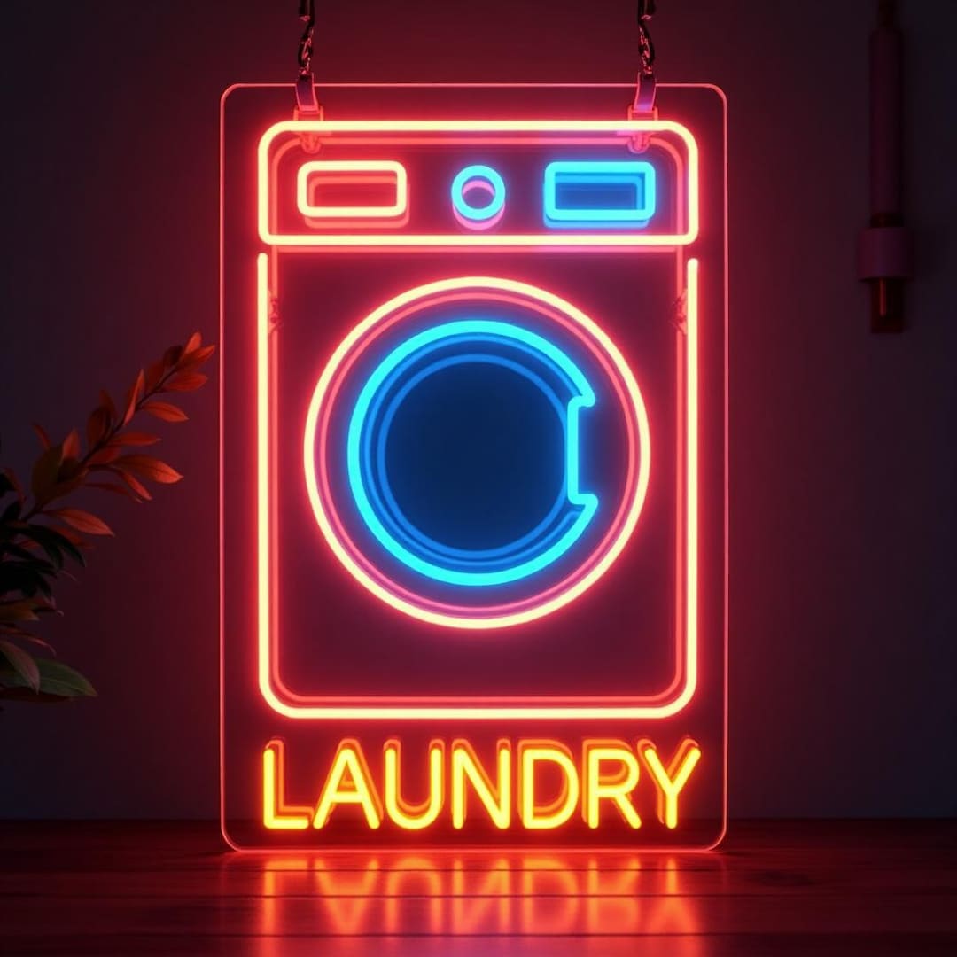 Washing Machine Neon Sign, Neon Sign Laundry, Home Decor Neon Sign ...