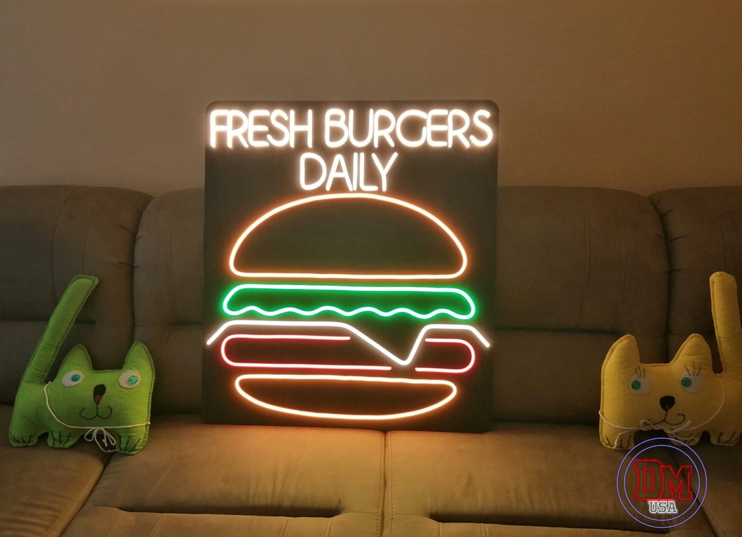 Burger Neon Sign Hamburger Neon Sign, Street Food Neon Sign, Fresh ...