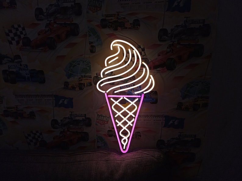 Neon Ice Cream Sign, Ice Cream Cone Neon Sign, Neon Ice Cream Cone ...