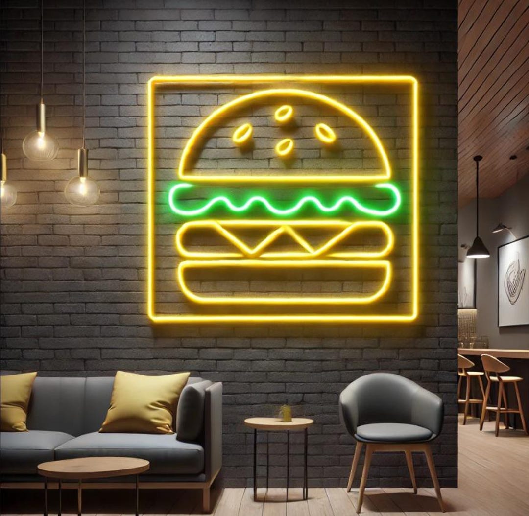 Hamburger Neon Sign, Burger Neon Sign, Street Food Neon Sign, Fresh ...