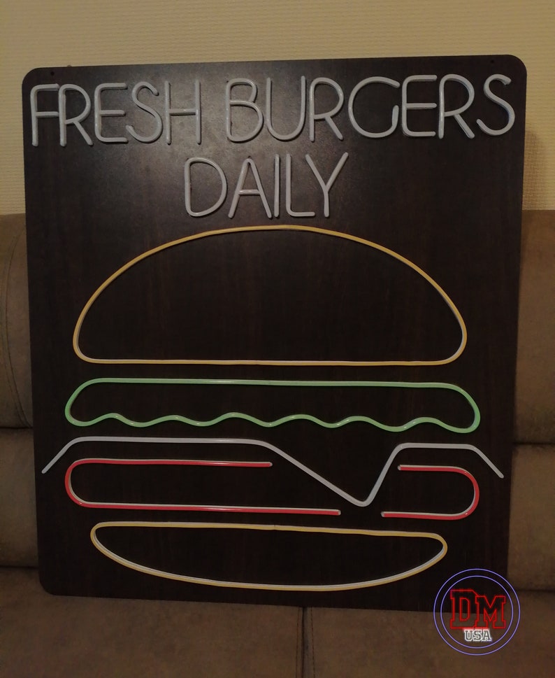 Burger Neon Sign Hamburger Neon Sign, Street Food Neon Sign, Fresh ...