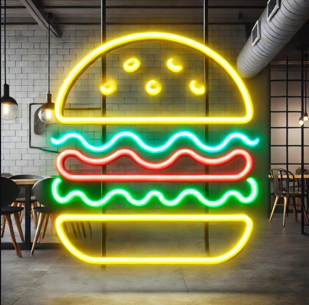 Burger Neon Sign, Hamburger Neon Sign, Street Food Neon Sign, Fresh ...