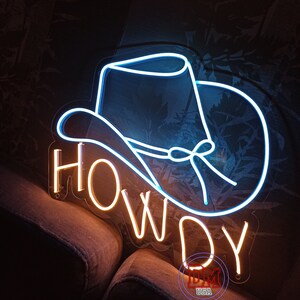 Cowboy Hat Howdy Neon Sign, Cowboy Straw Hat Sign, Cowgirl Hat Neon ...