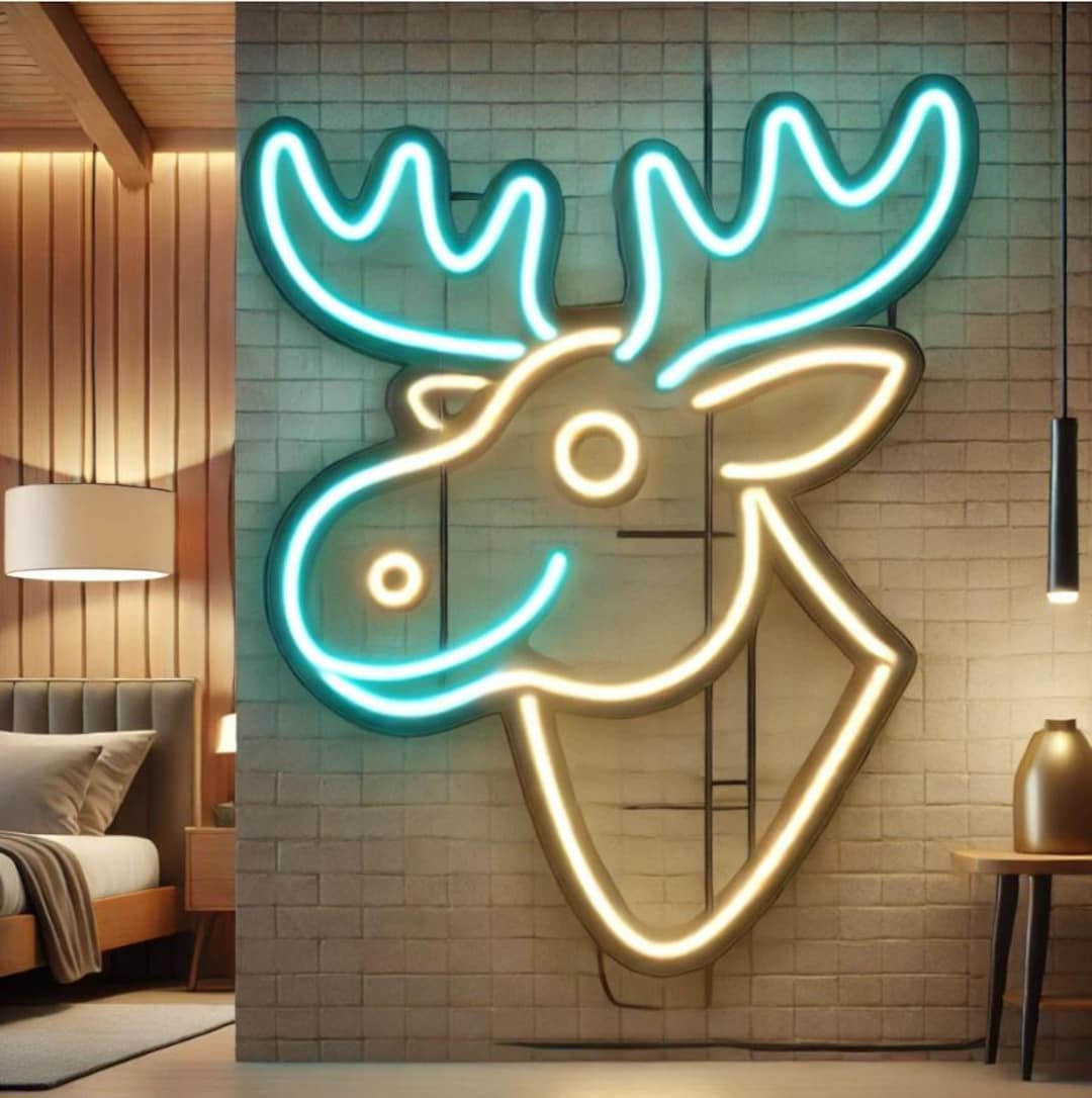 Moose Neon Sign, Moose Head Neon Sign, Neon Moose Light, Moose Wall ...