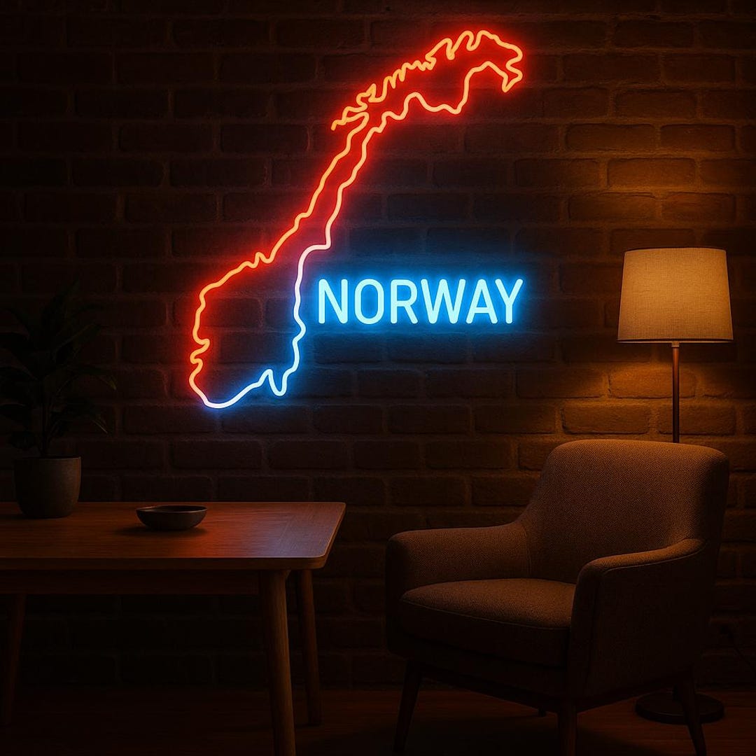 Norway Neon Sign – Glowing Map Outline Wall Light, Scandinavian Decor ...