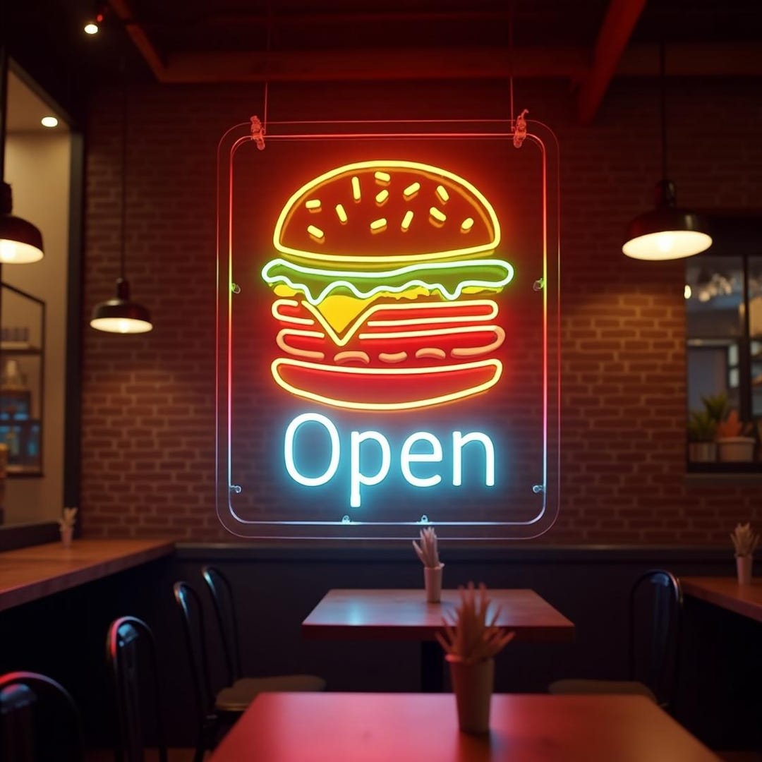 Burger Neon Sign, Open Burger Neon Sign, Burger Open Sign, Neon Burger ...