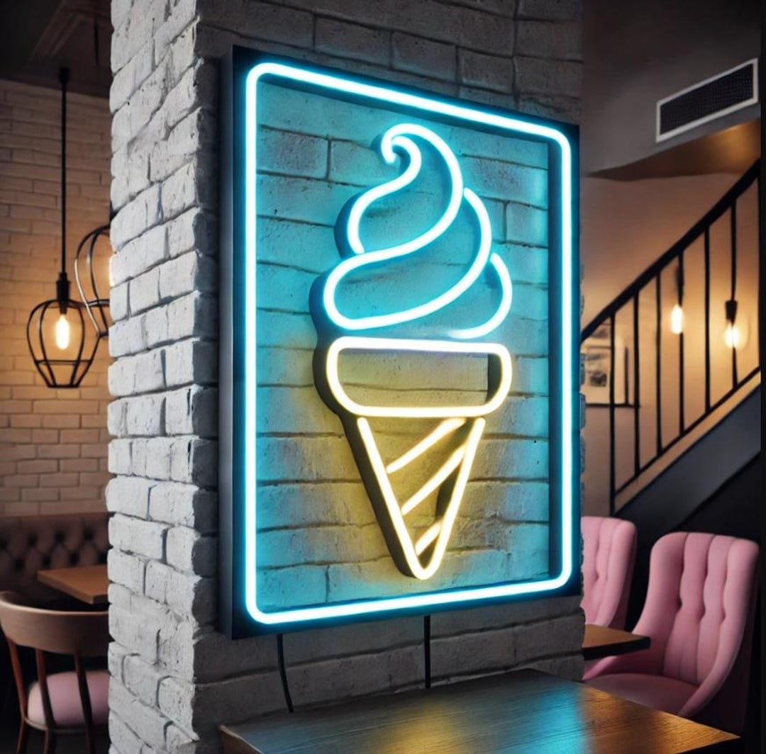 Neon Ice Cream Sign, Ice Cream Cone Neon Sign, Neon Ice Cream Cone ...