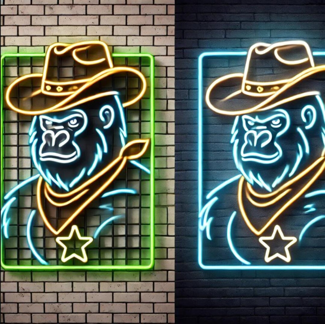 Gorilla in Cowboy Hat Neon Sign, Gorilla Sheriff Neon Light, Cowboy ...