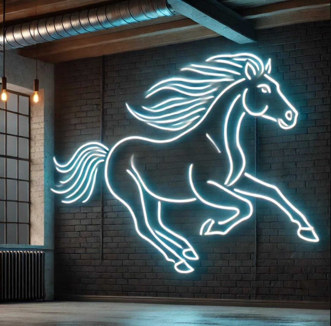 Horse Neon Sign, Running Horse Neon Sign, Horse Neon Light, Galloping ...