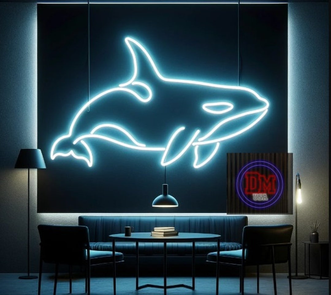Neon Whale Sign, Whale Shaped Neon Sign, Neon Sign in the Shape of a ...